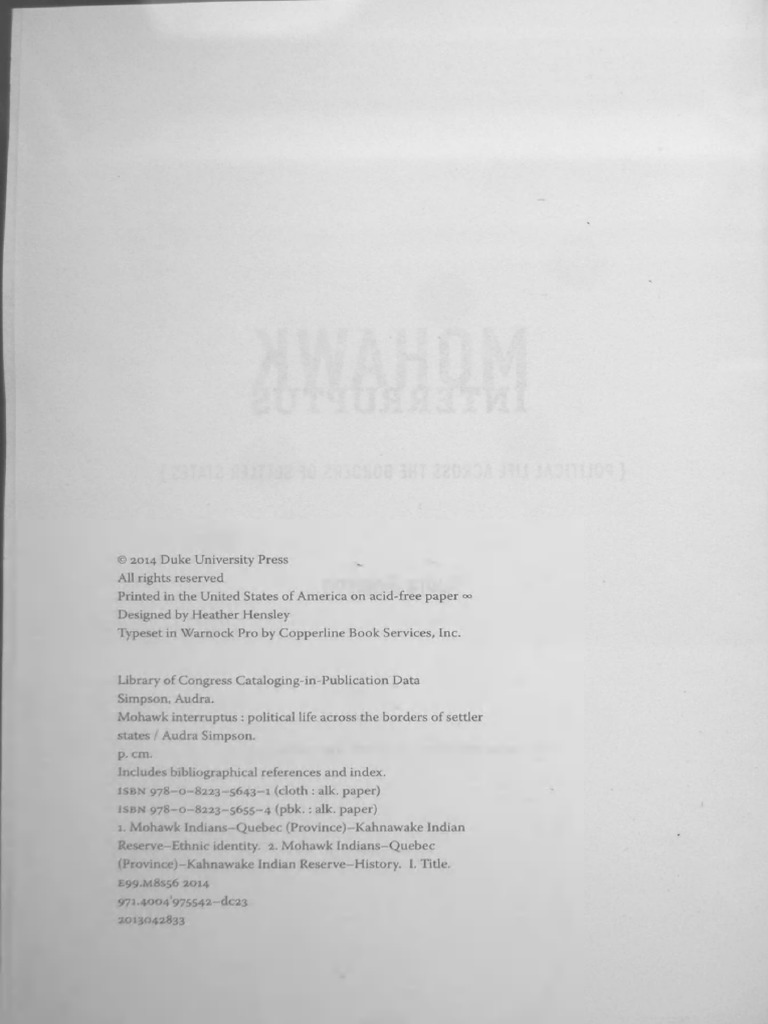 Audra Simpson - Mohawk Interruptus - Political Life Across The Borders ...