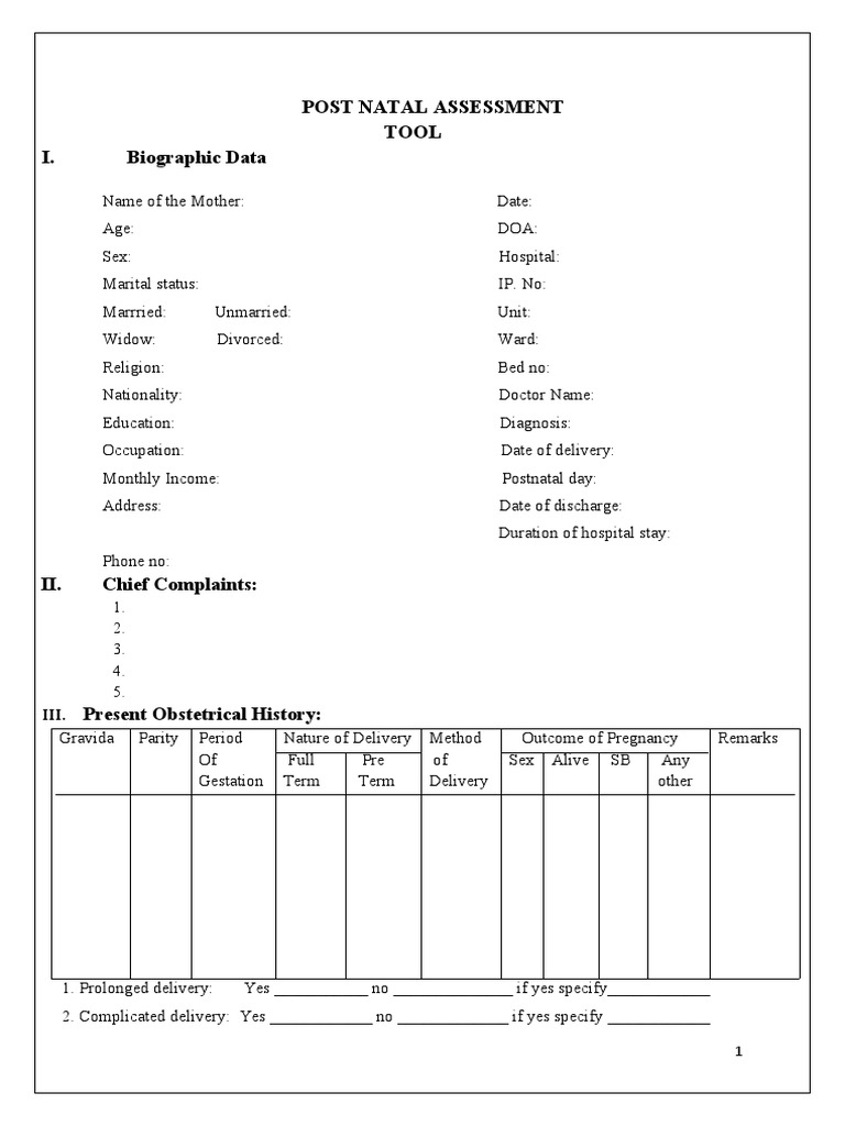 Postnatal Assessment Tool | PDF | Postpartum Period | Childbirth
