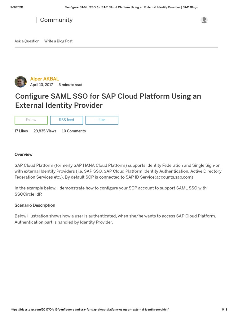 Configure SAML SSO For SAP Cloud Platform Using An External Identity ...