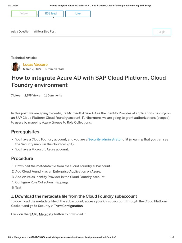 How To Integrate Azure AD With SAP Cloud Platform, Cloud Foundry ...