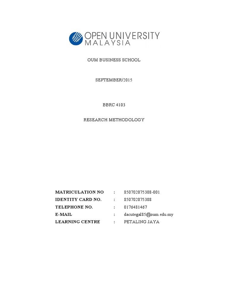 Oum Business School: Matriculation No: Identity Card No.: Telephone No ...