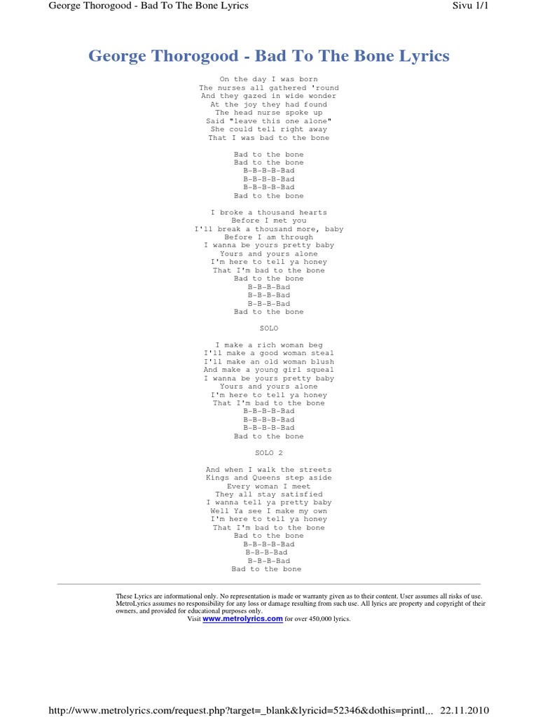 Bad To The Bone Lyrics | PDF