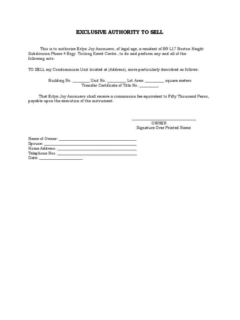 Exclusive Authority To Sell | PDF | Law
