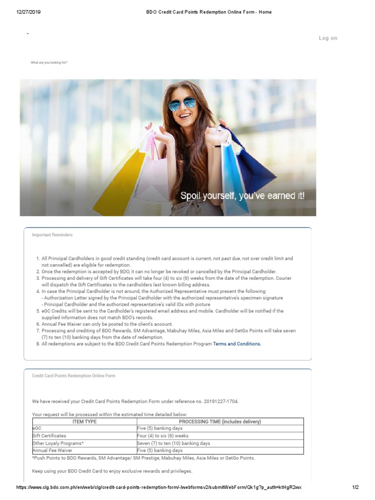 BDO Credit Card Points Redemption Online Form - Home | PDF | Gift Card ...