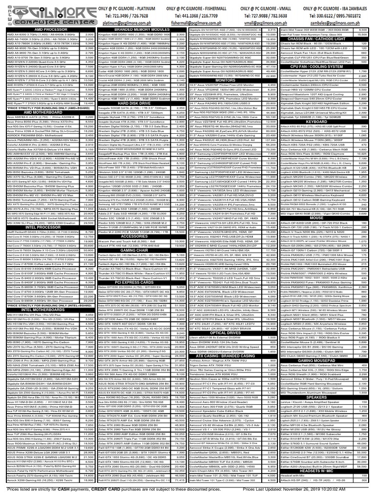 PC Gilmore Pricelist As of 11-26-19 | PDF | Digital Technology ...