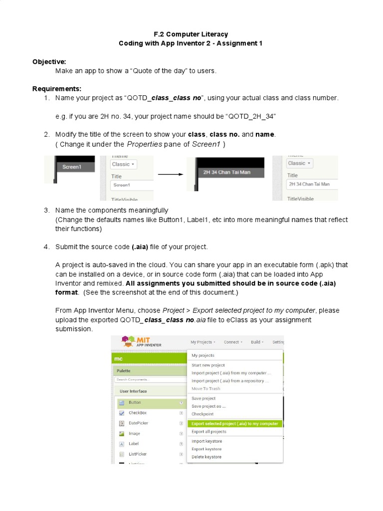 App Inventor Assignment 1 | PDF