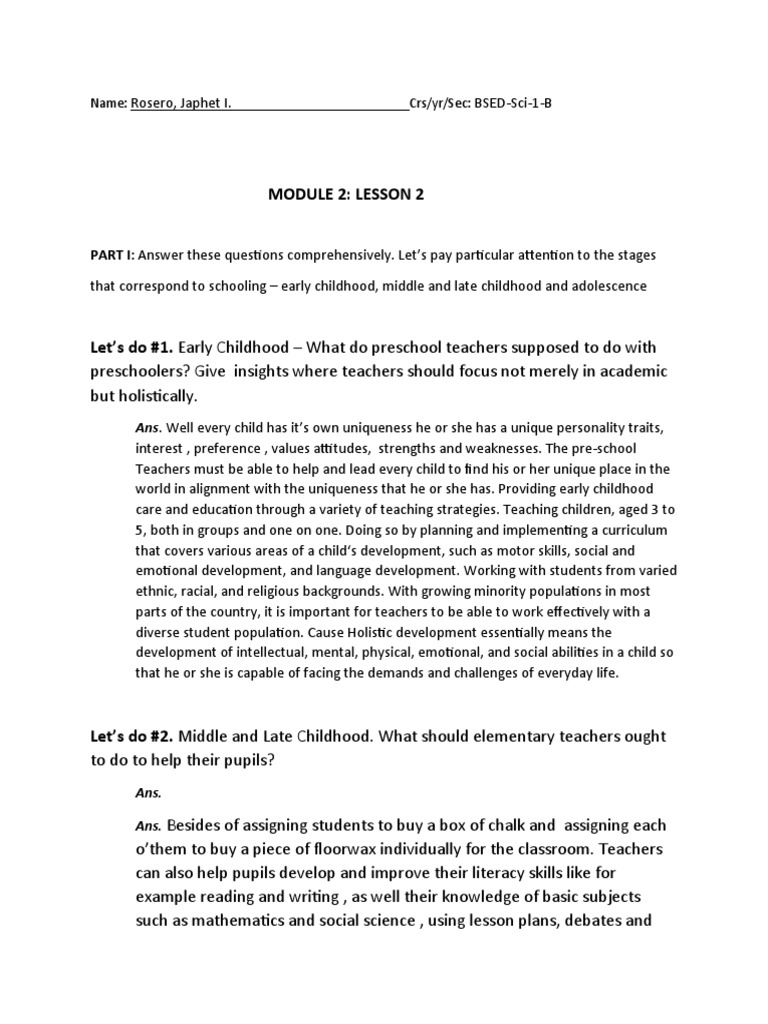 Module 2: Lesson 2: Name: Crs/yr/Sec | PDF | Preschool | Teachers