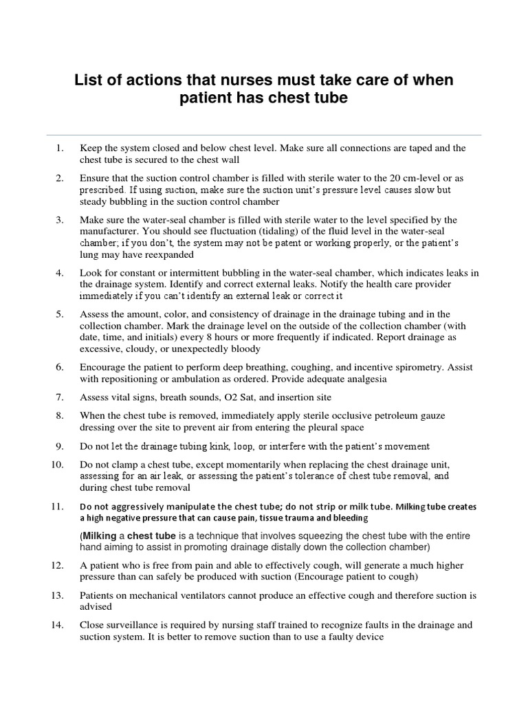 Chest Tube Nursing Care | PDF | Thorax | Medicine
