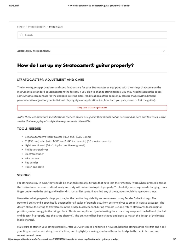 How Do I Set Up My Stratocaster® Guitar Properly - Fender | PDF ...