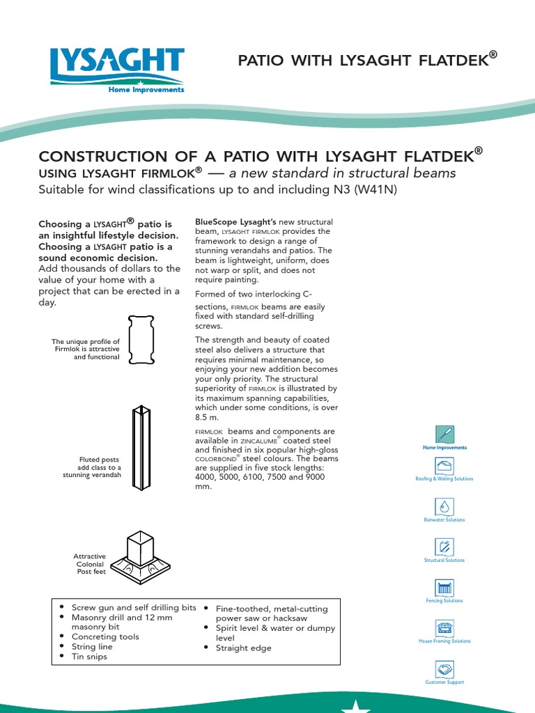 Patio With Lysaght Flatdek: A New Standard in Structural Beams | PDF ...