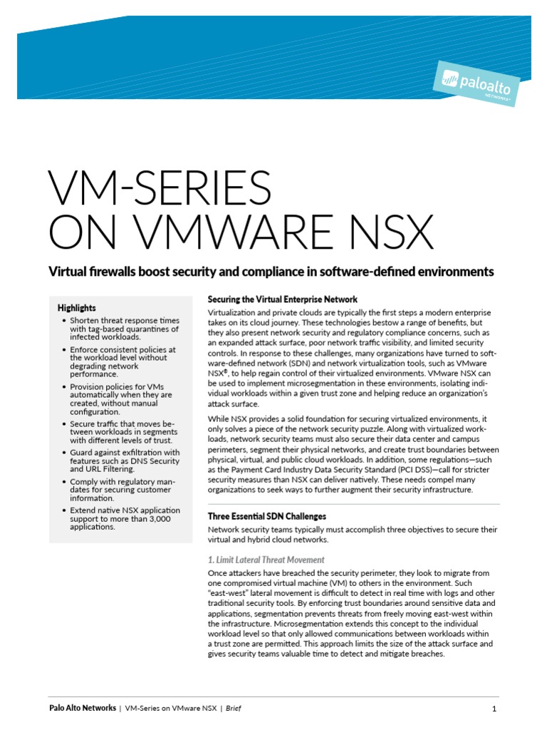 Vm-Series On Vmware NSX: Virtual Firewalls Boost Security and Compliance in Software-Defined ...