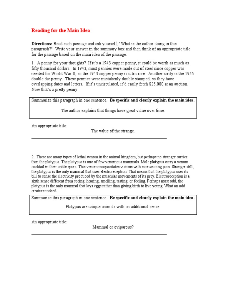 Reading For The Main Idea | PDF | Senses | Halloween