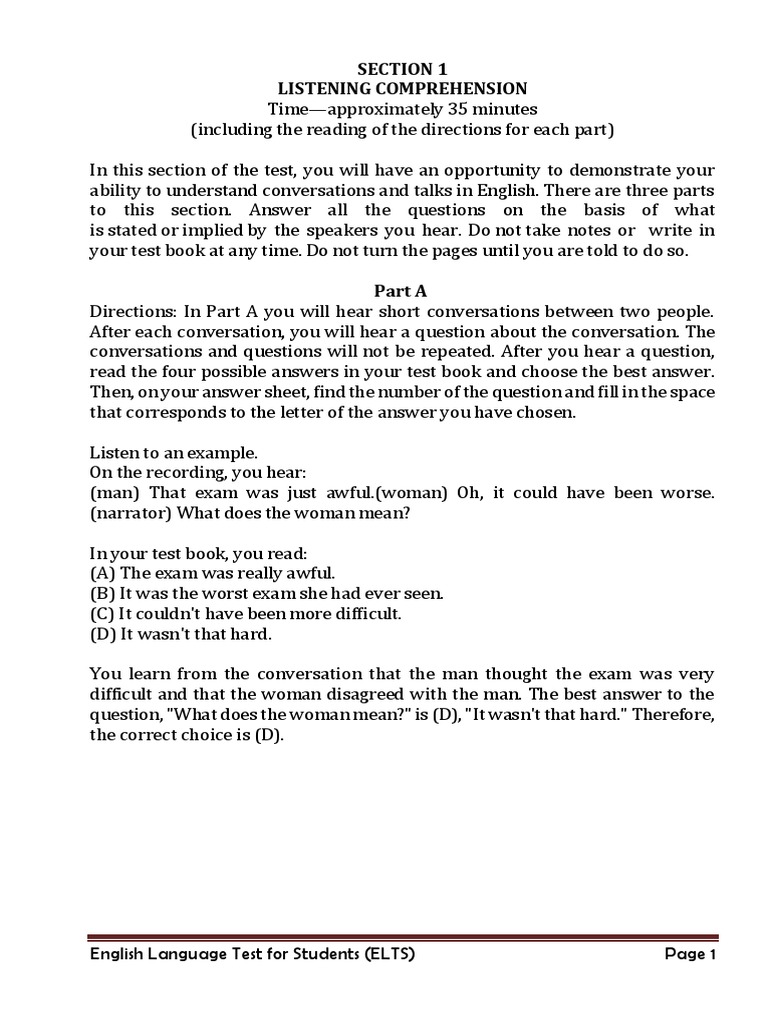 Section 1 Listening Comprehension | PDF | Underwater Diving | Oceanography