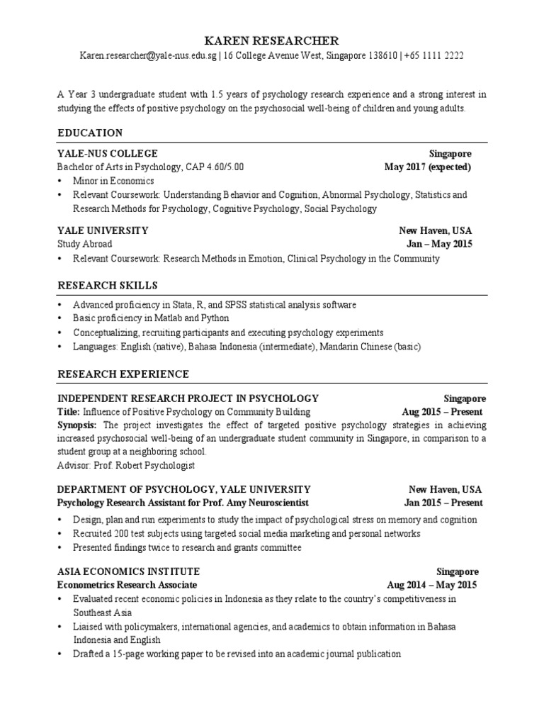 CV Sample Research | PDF | Tutor | Psychology