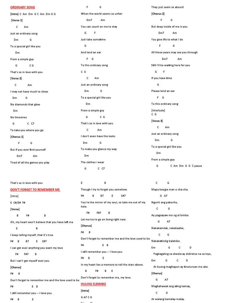 Ordinary Song: (Intro) C Am DM G C Am DM G G (Verse 1) (Chorus 2) | PDF ...