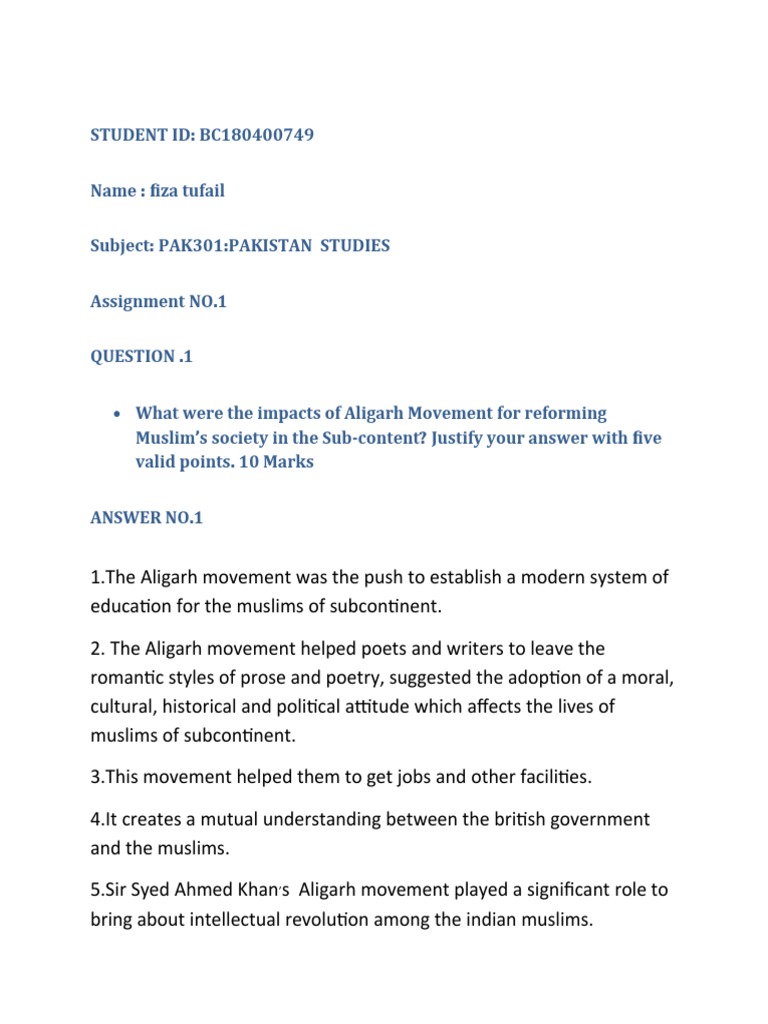 pAK STUDIES ASSIGNMENT | PDF | History