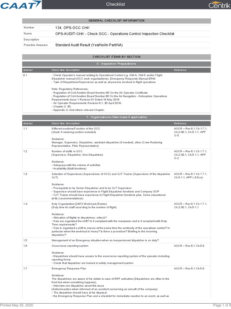 OPS OCC CHK Check OCC Operations Control Inspection Checklist PDF ...