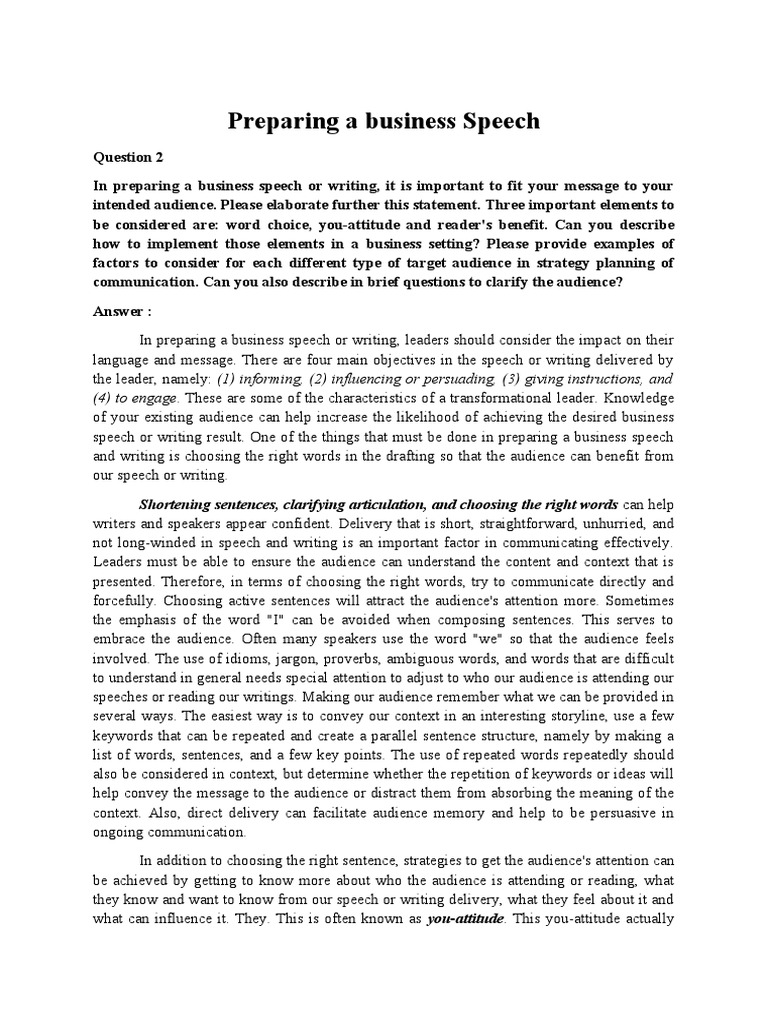 Preparing A Business Speech | PDF | Mergers And Acquisitions | Leadership