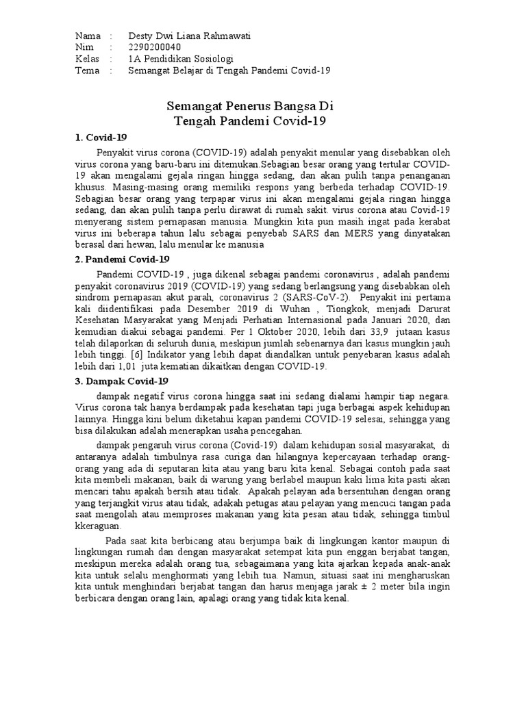 ESAI (Desty Dwi Liana R) - Semangat Belajar Di Tengah Pandemi | PDF