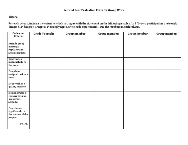 Self and Peer Evaluation Form For Group Work | PDF