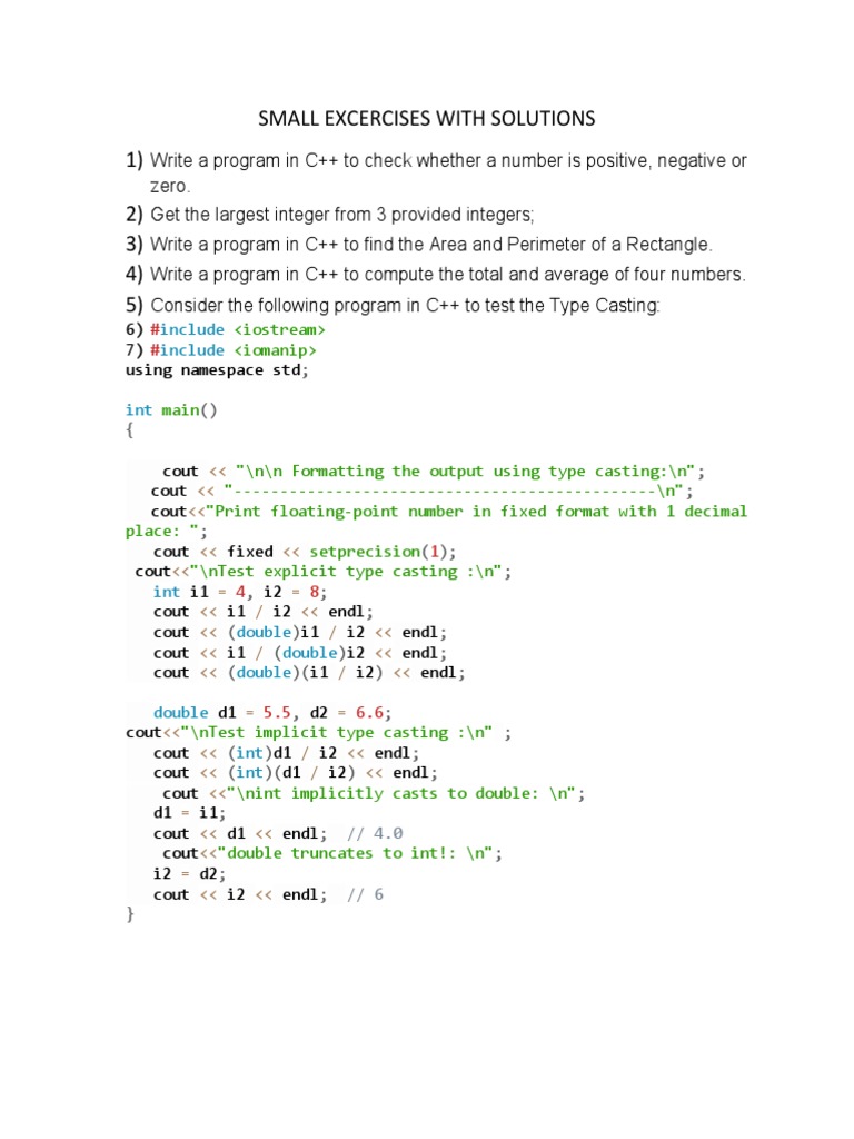 Small Excercises With Solutions | PDF | Integer (Computer Science ...