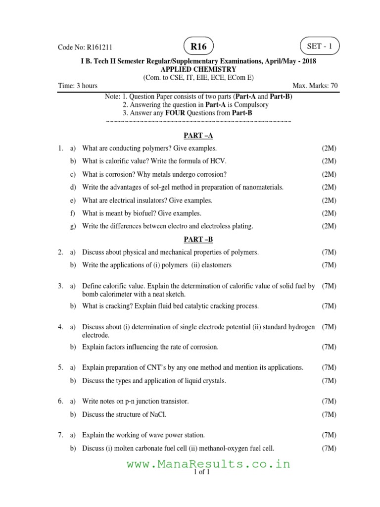 WWW - Manaresults.Co - In: I B. Tech Ii Semester Regular/Supplementary Examinations, April/May ...