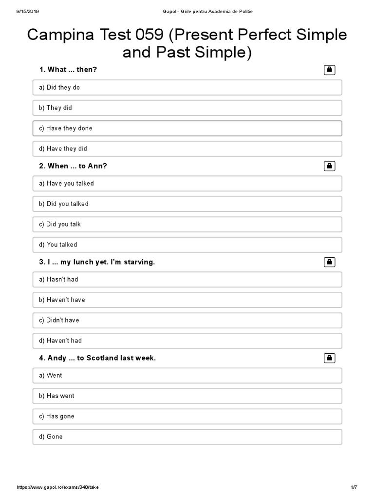 Test Present Perfect Simple Past Simple 1 | PDF