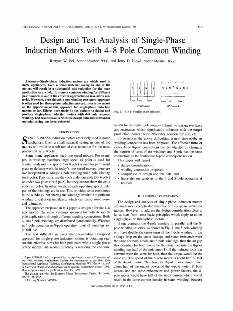 Design and Test Analysis of Single-Phase Induction Motors With Winding ...