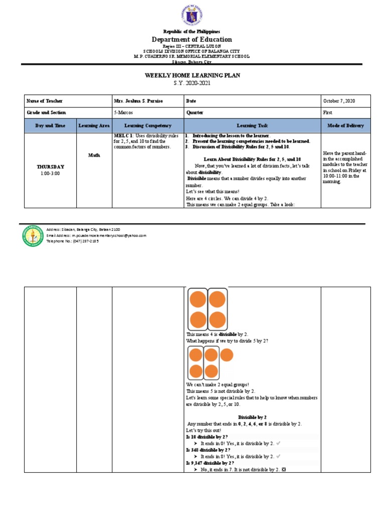 Department of Education: Weekly Home Learning Plan | PDF | Numbers ...