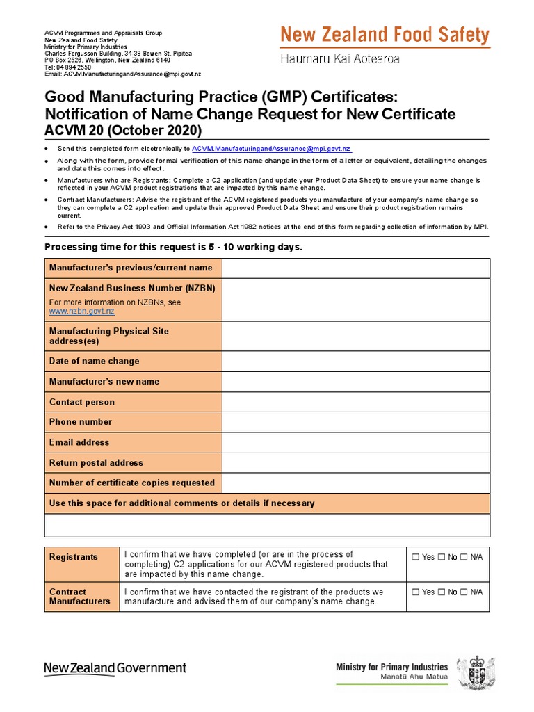 Good Manufacturing Practice (GMP) Certificates: Notification of Name ...