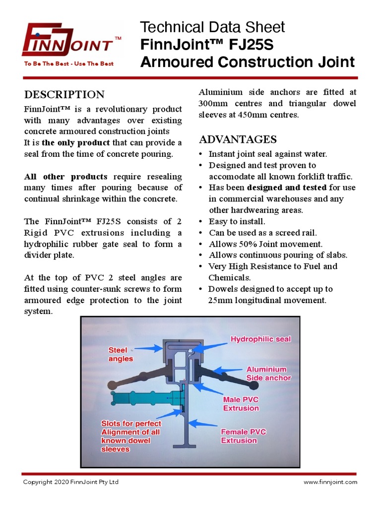 Finnjoint™ Fj25S Armoured Construction Joint: Technical Data Sheet ...