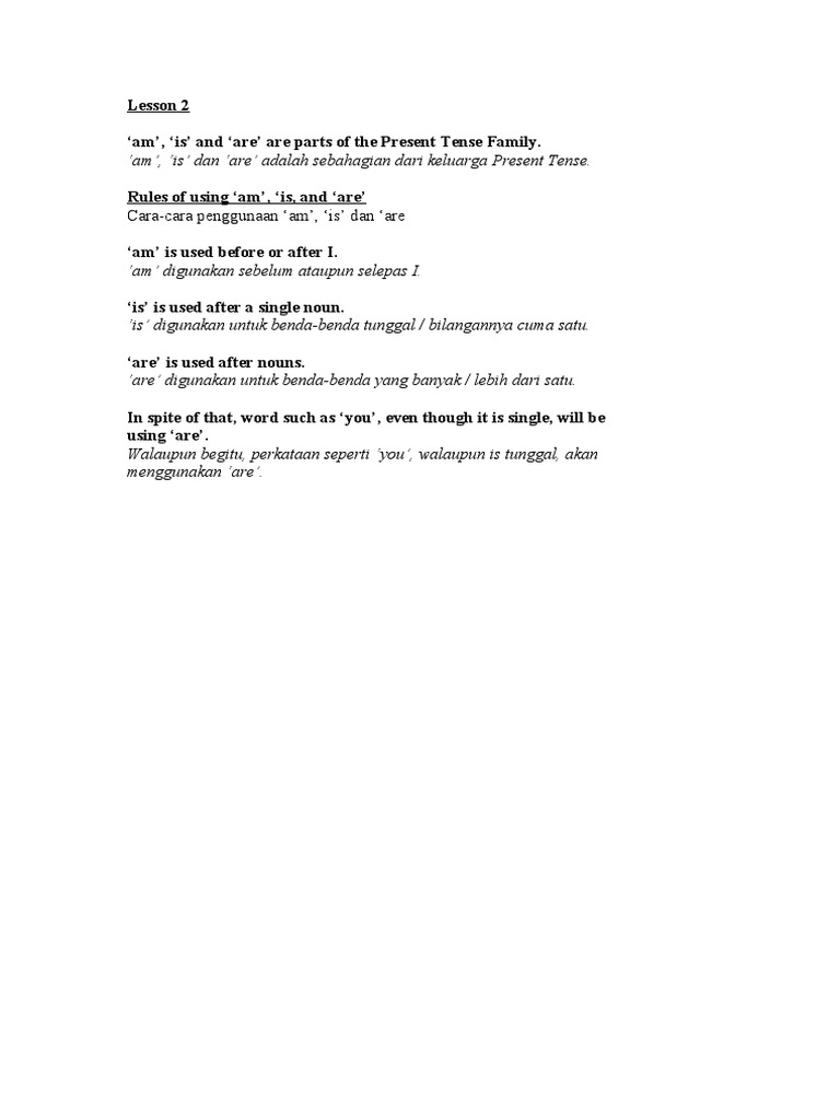 Cara-Cara Penggunaan Am', Is' Dan Are | PDF