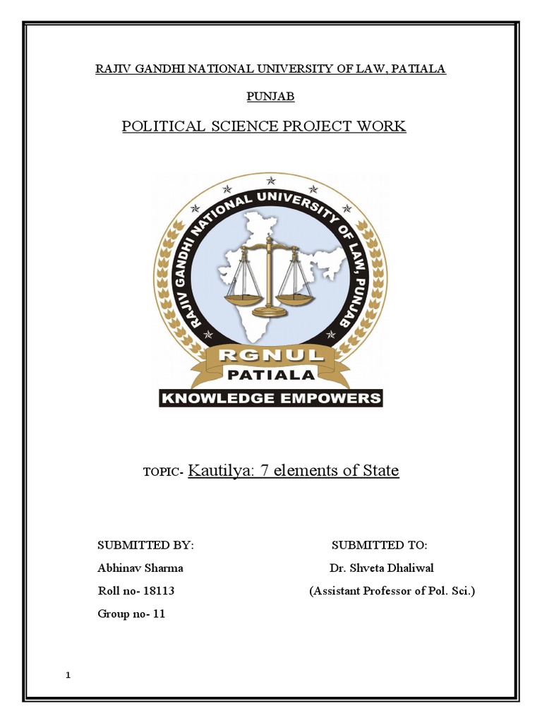 Political Science Project Work: Kautilya: 7 Elements of State | PDF ...