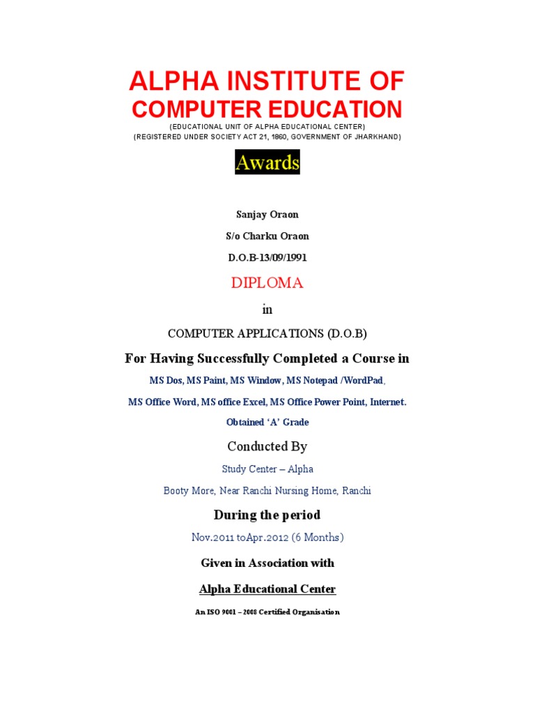 Alpha Institute Of: Computer Education | PDF