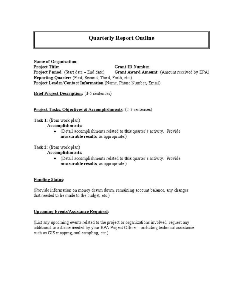 Quarterly Report Outline EPA Grant | PDF