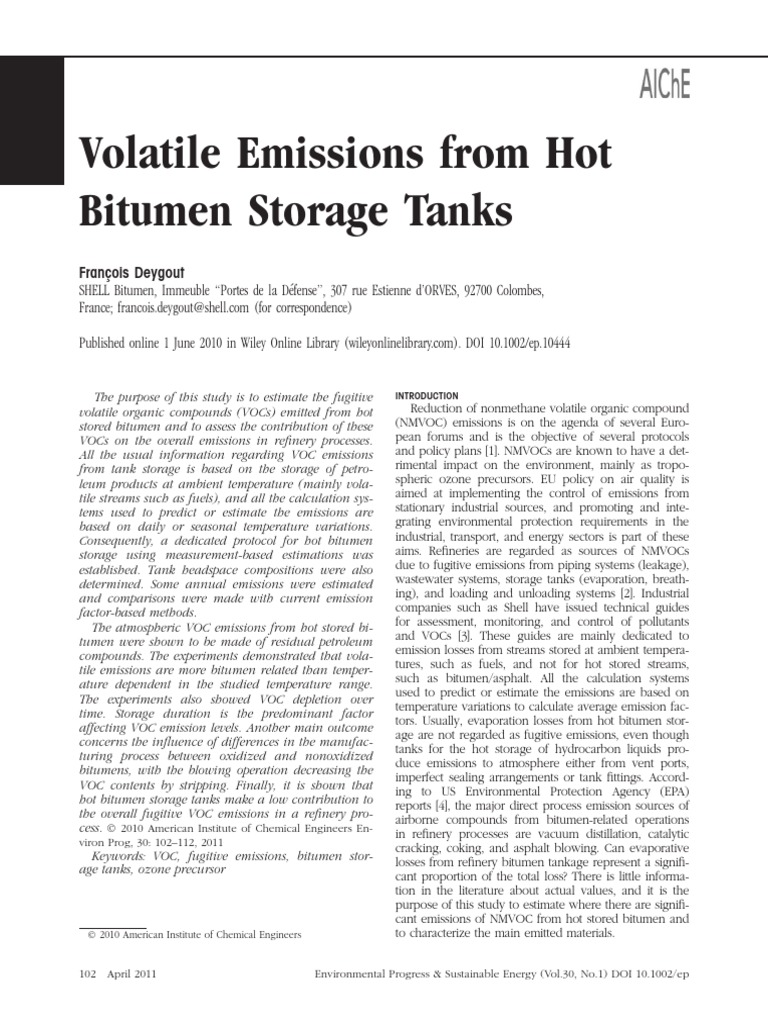 Volatile Emissions From Hot Bitumen Storage Tanks | PDF | Volatile ...