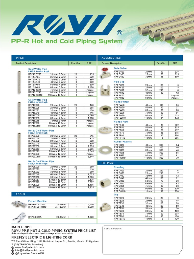 Royu PP-R Piping Price List 2025 | PDF | Hydraulic Engineering | Home ...