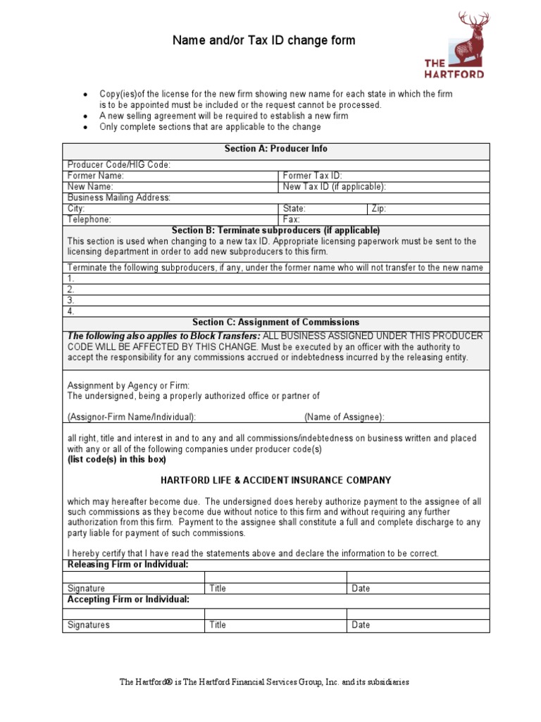 Name And/or Tax ID Change Form: Section A: Producer Info | PDF ...