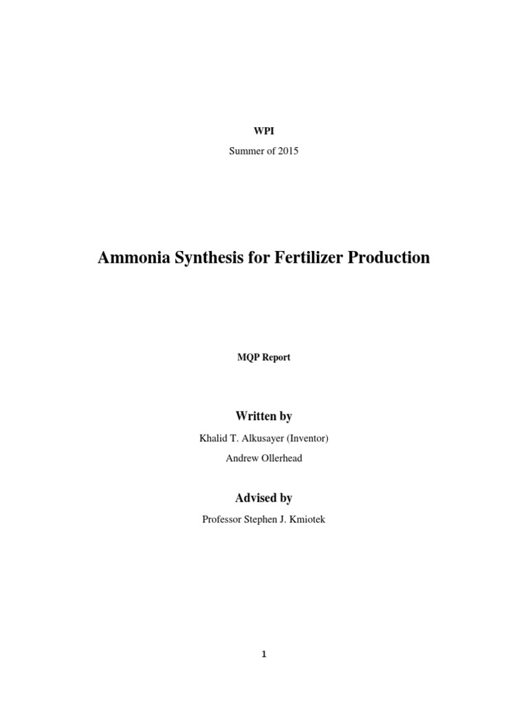 MQP Final Paper - Andrew Ollerhead | PDF | Fertilizer | Ammonia