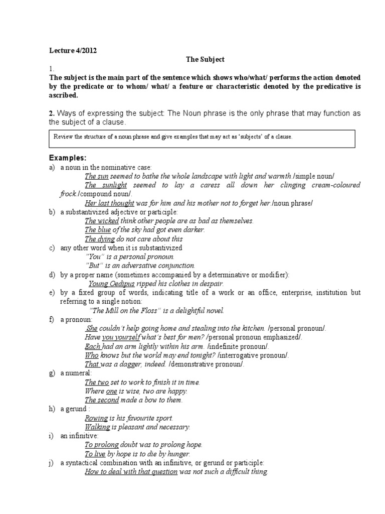 Review The Structure of A Noun Phrase and Give Examples That May Act As ...