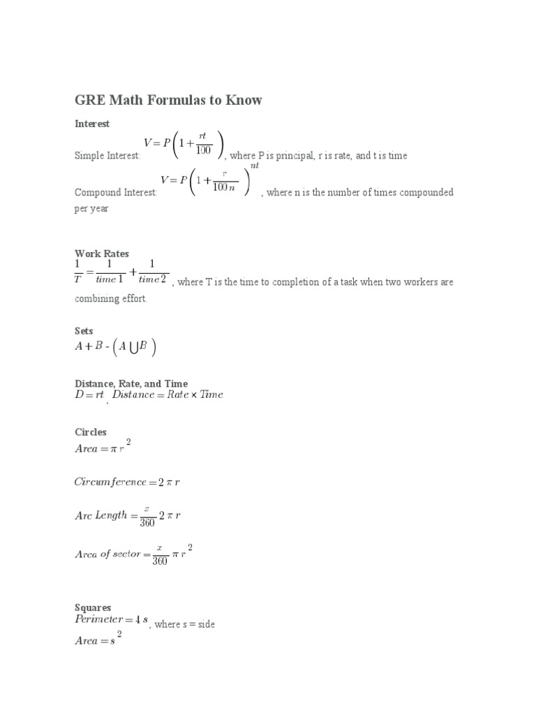GRE Math Formulas To Know | PDF