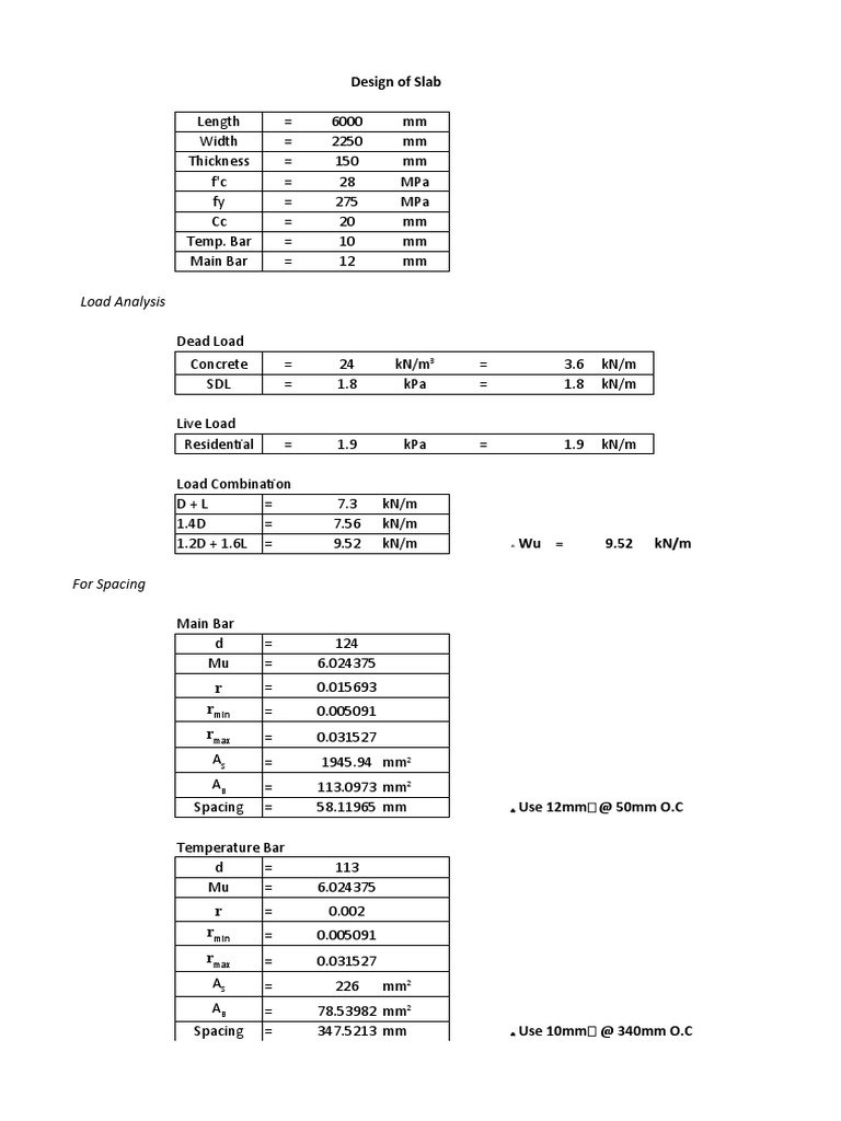 Design of Slab: Load Analysis | PDF