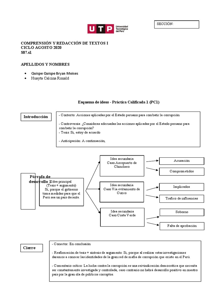 S07.s1-Esquema de Ideas para La PC1 | PDF | Corrupción política | Política
