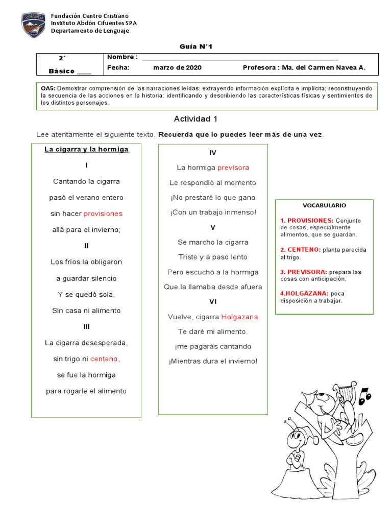 Actividades sobre La Cigarra y la Hormiga | PDF | Alimentos
