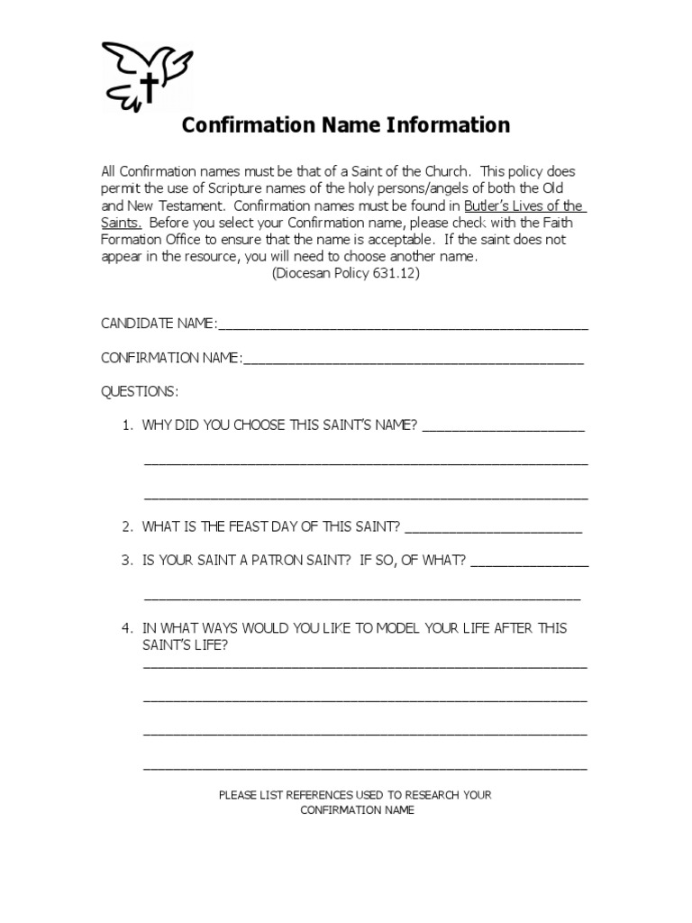 Confirmation Name Information: Please List References Used To Research ...
