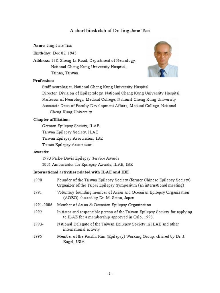 A Short Biosketch of Dr. Jing-Jane Tsai | PDF | Taiwan