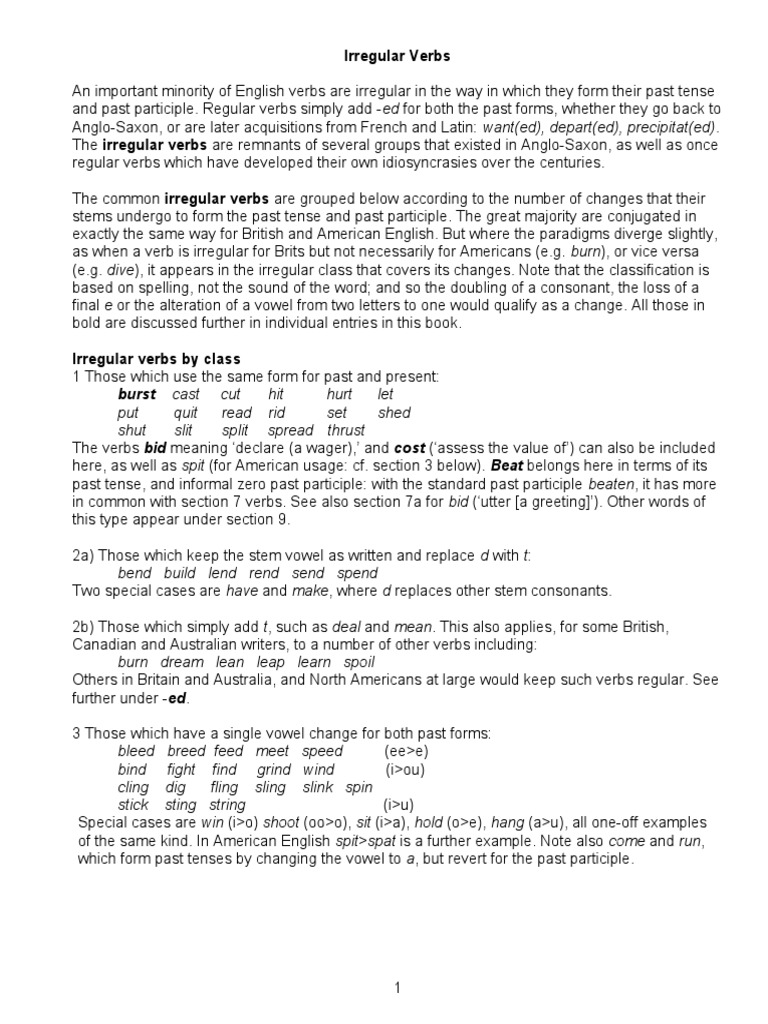 A Comprehensive Classification and Analysis of English Irregular Verbs ...