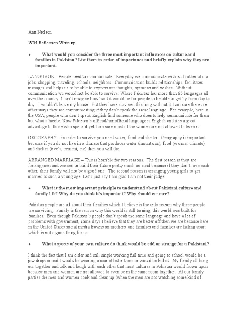 w04 Reflection Paper | PDF | Pakistan | Marriage