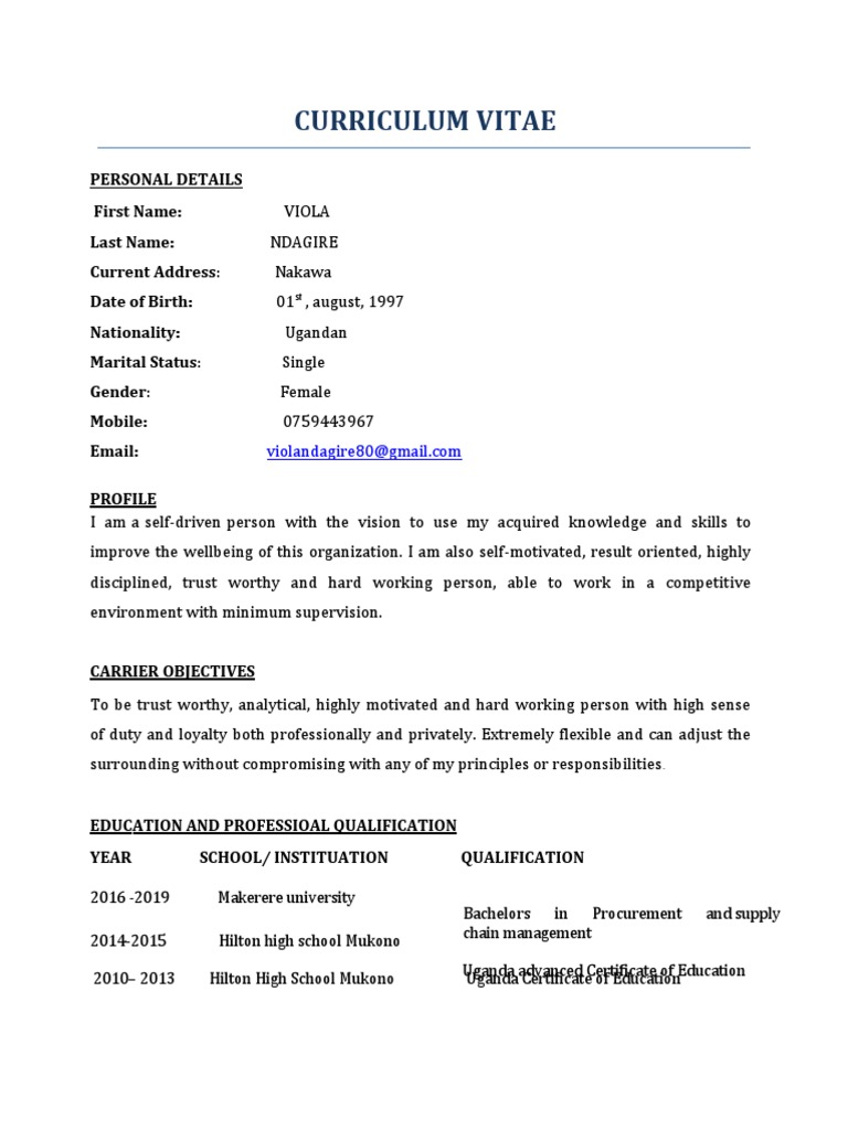 CURRICULUM VITAE Viola | PDF | Professional Certification | Uganda