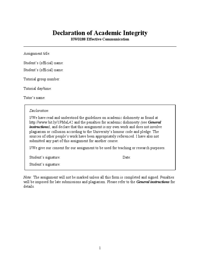 Declaration of Academic Integrity | PDF